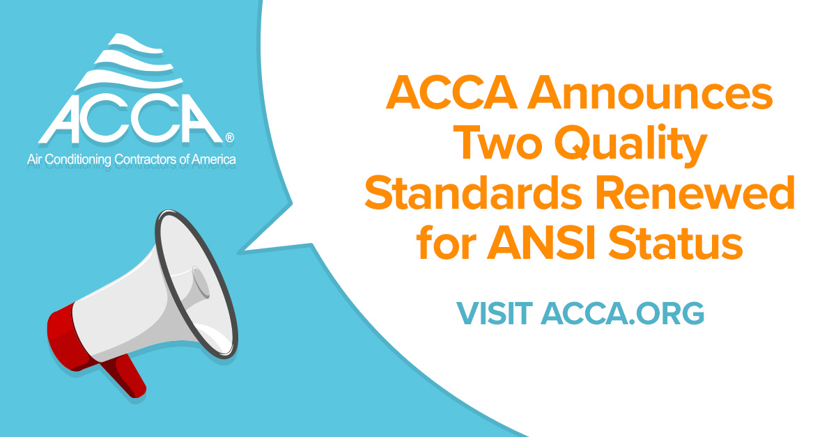 ACCA Announces Two Quality Standards Renewed for ANSI Status - ACCA