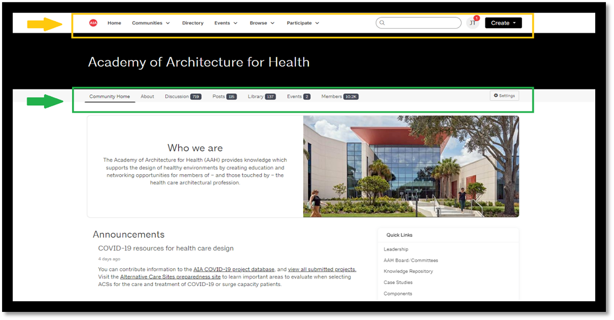 How do I navigate a community's website?