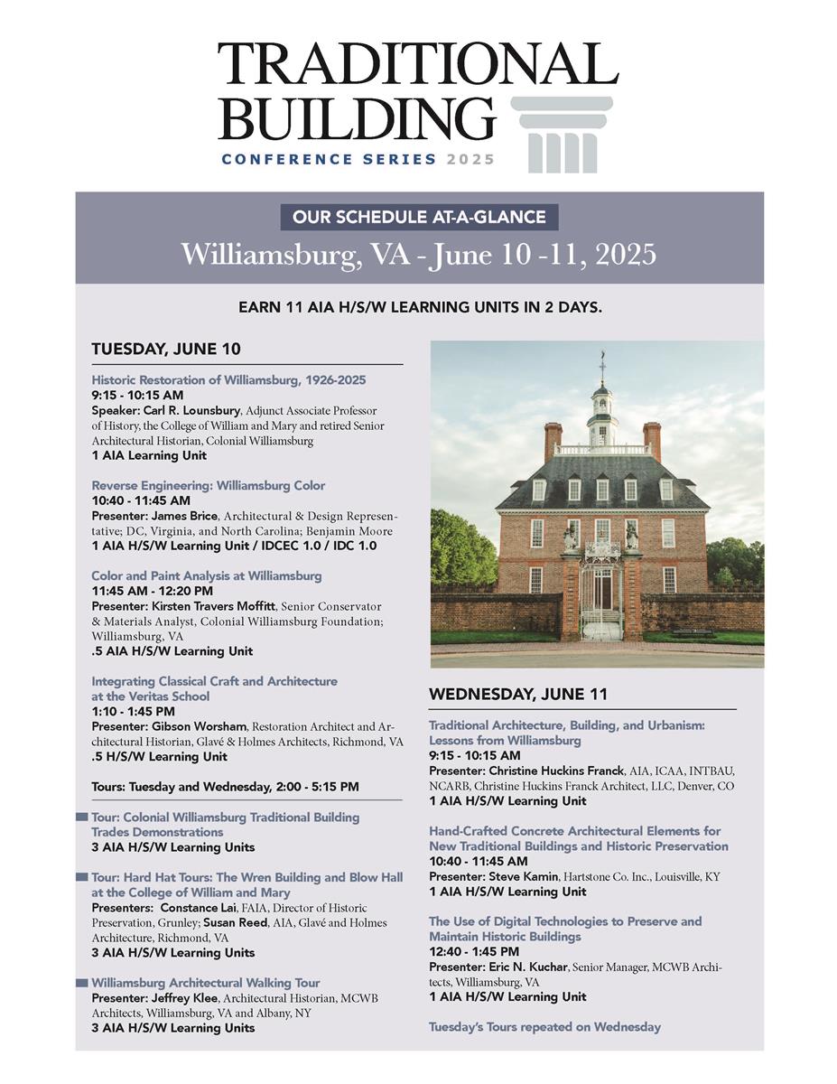 Traditional Building Conference - Williamsburg | Historic Resources ...