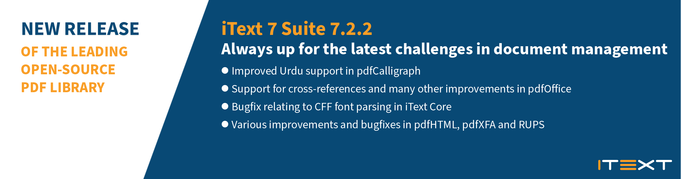 The latest release of our PDF library: iText 7 Suite 7.2.2