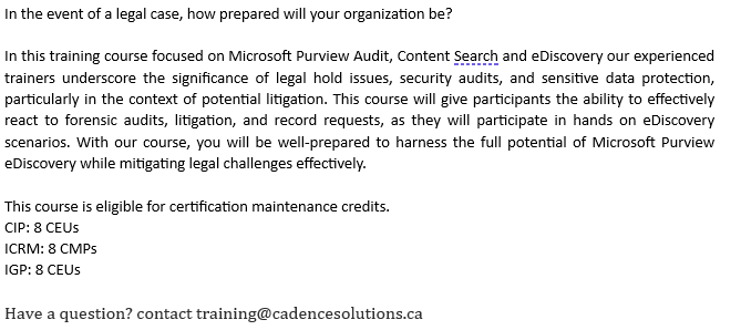Cadence Solutions Training Presents Microsoft Purview eDiscovery ...