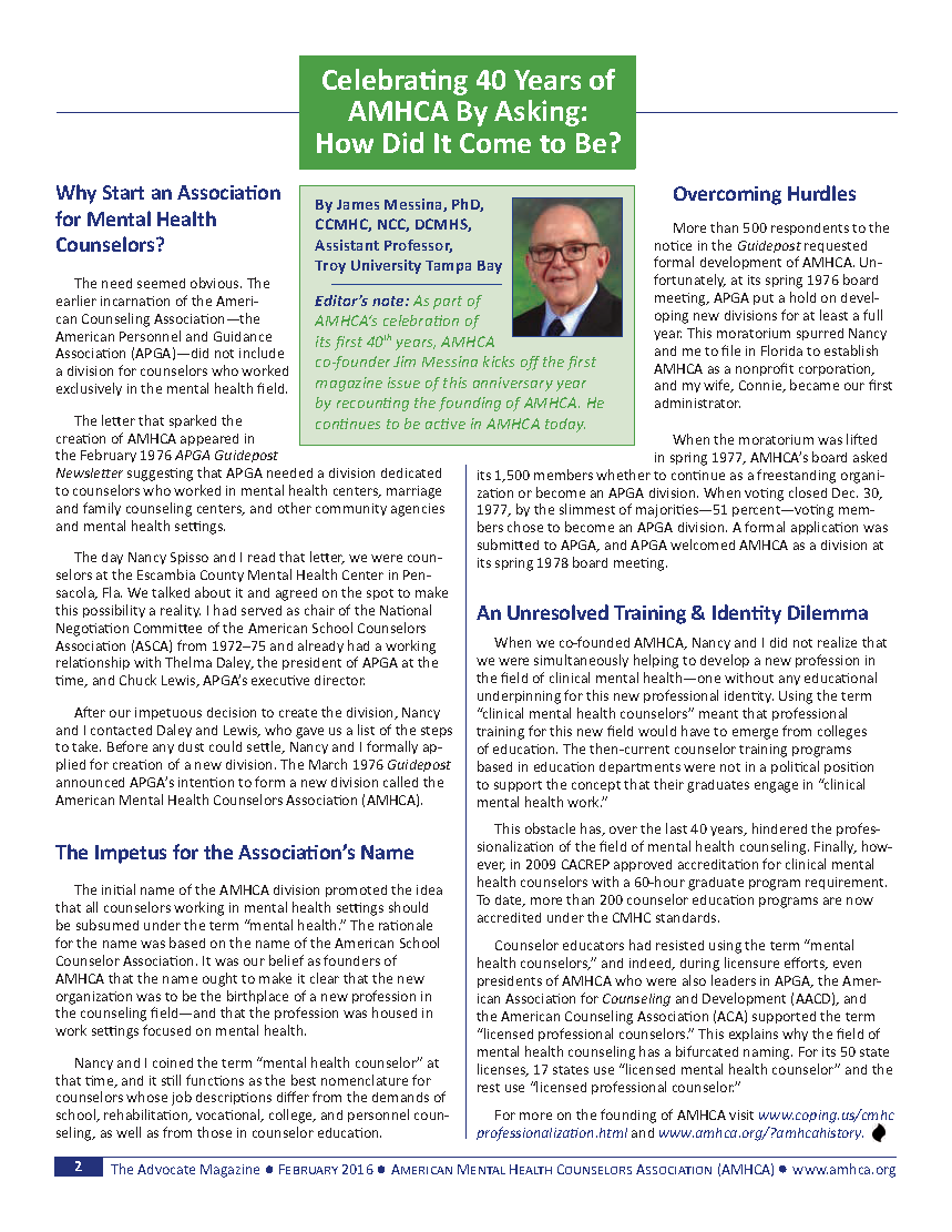 History - American Mental Health Counselors Association