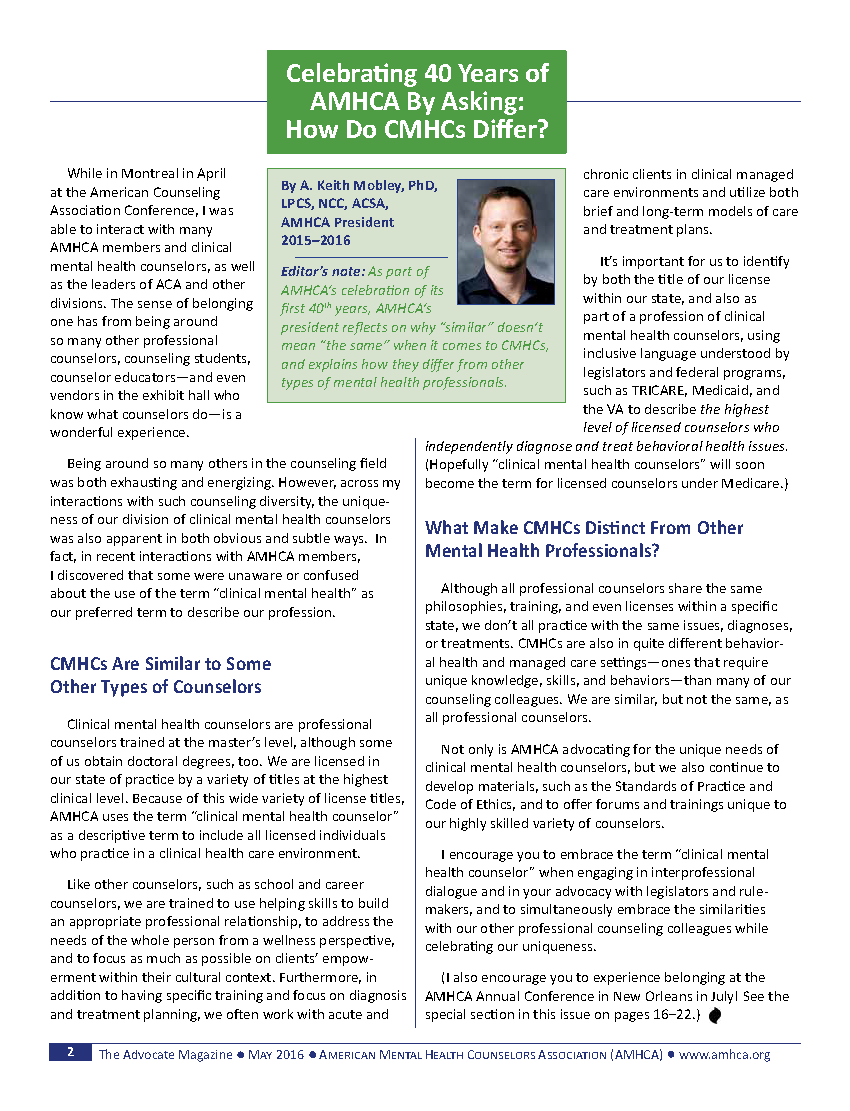 History - American Mental Health Counselors Association