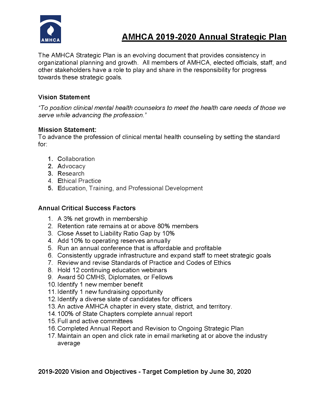 Strategic Plan - American Mental Health Counselors Association