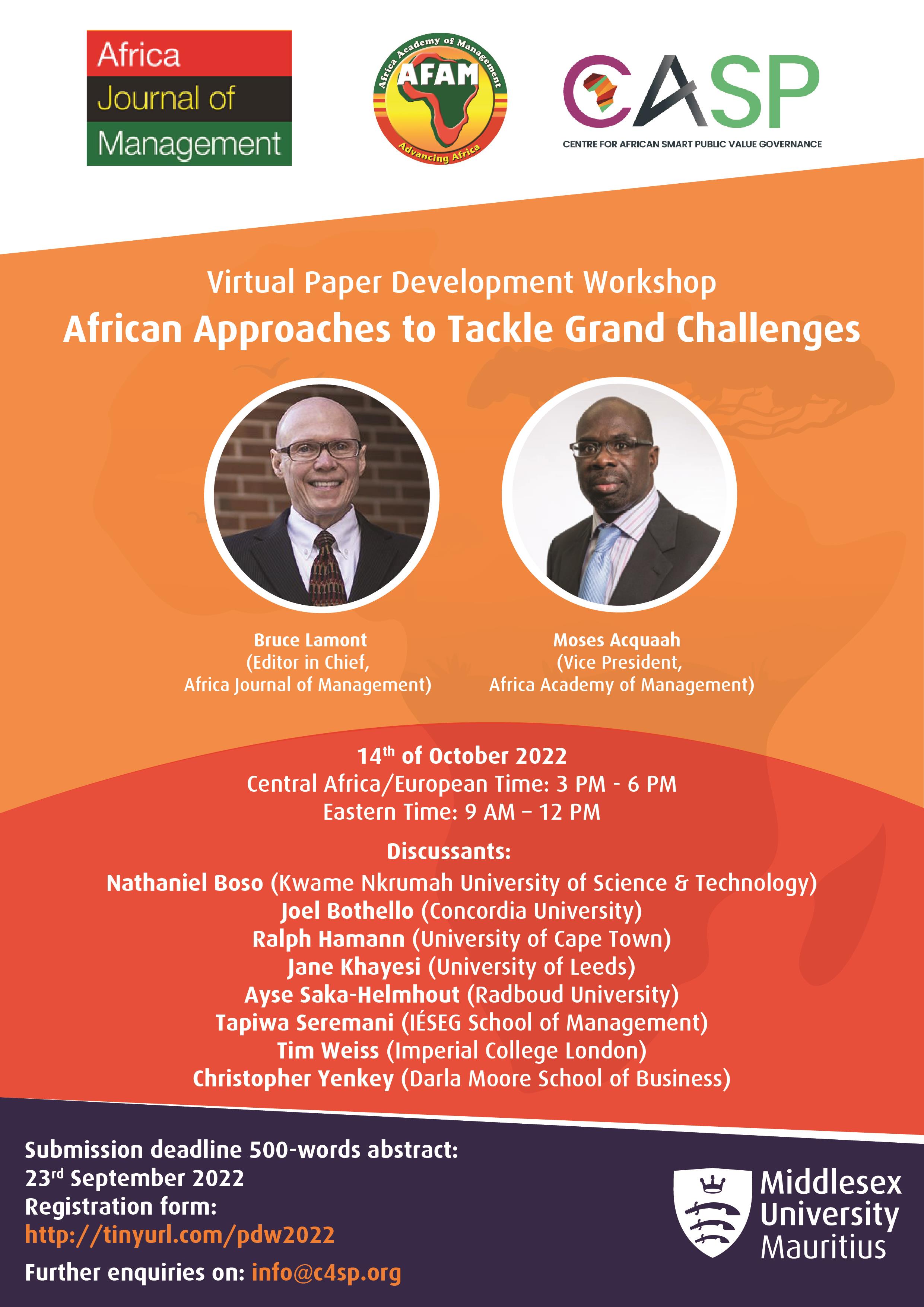 virtual Paper Development Workshop: 'African Approaches to Tackle Grand ...