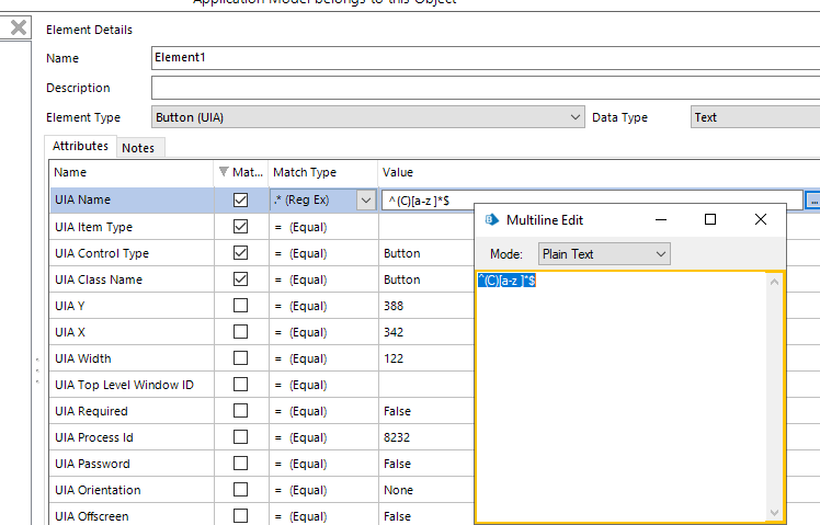 RegEX matching type in the application modeller | Blue Prism Product