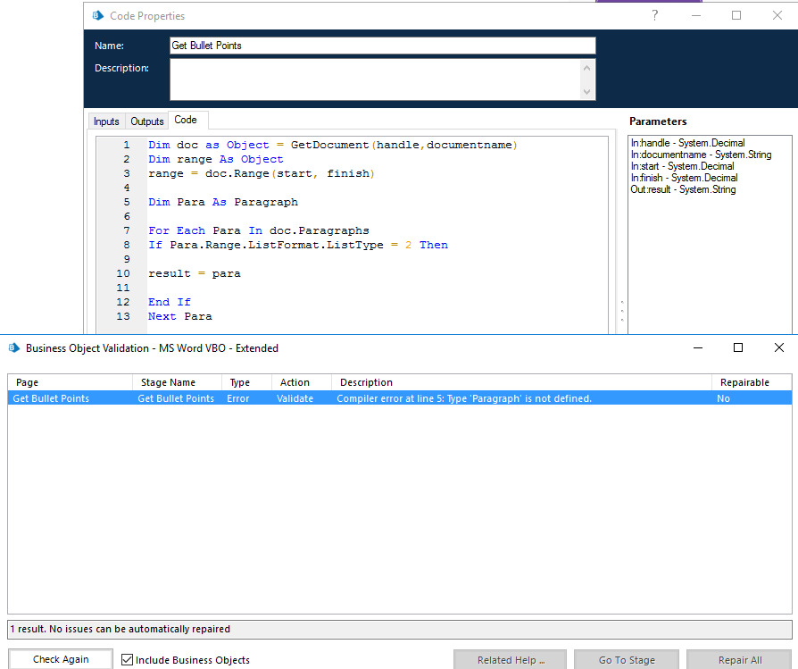 Converting VBA Code to VB to Use in Code Stage | Blue Prism Product