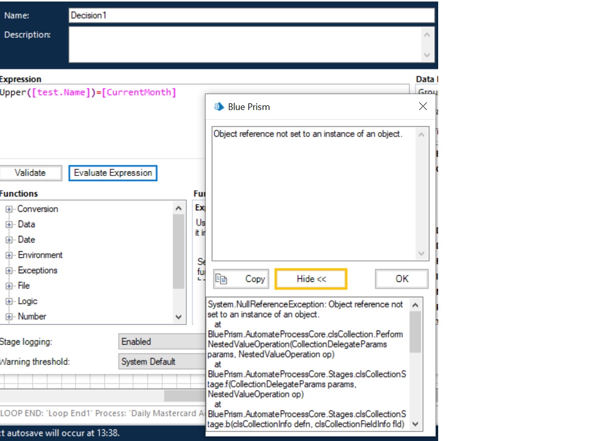 Object Reference Not Set To An Instance Error Blue Prism Product