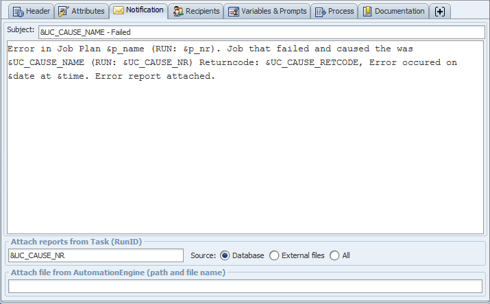 Attaching a failed job's report to a notification email | Automic Workload Automation