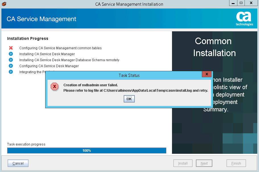 CA Service Management Configuration Error | CA Service Management