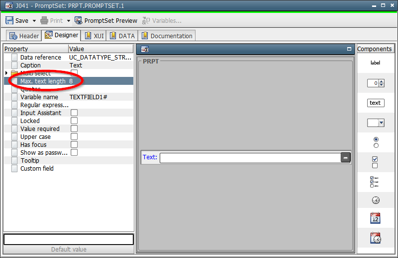 Length of text in a prompt set | Automic Workload Automation