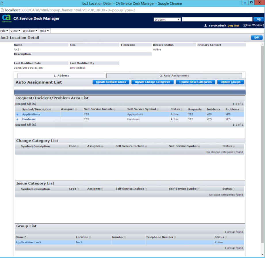 Location based auto assignment | CA Service Management