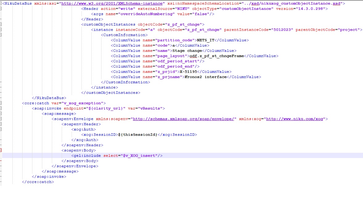 xog write error on sub custom object to project | Clarity