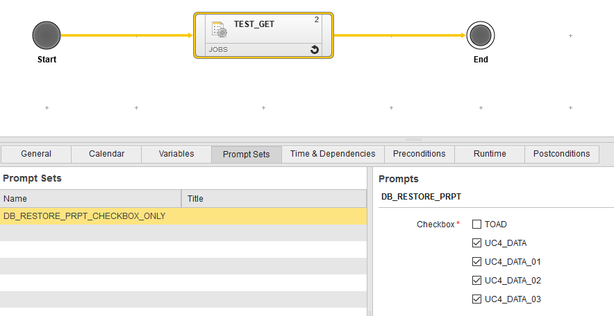 Promptset containing checkbox with default values crashes workflow | Automic Workload Automation