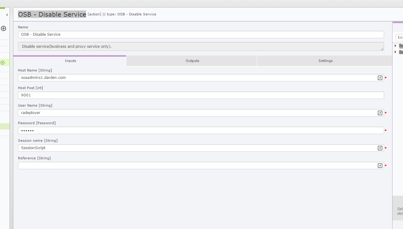 What the correct options to use for OSB disable proxy service. Session Name and Reference String ...
