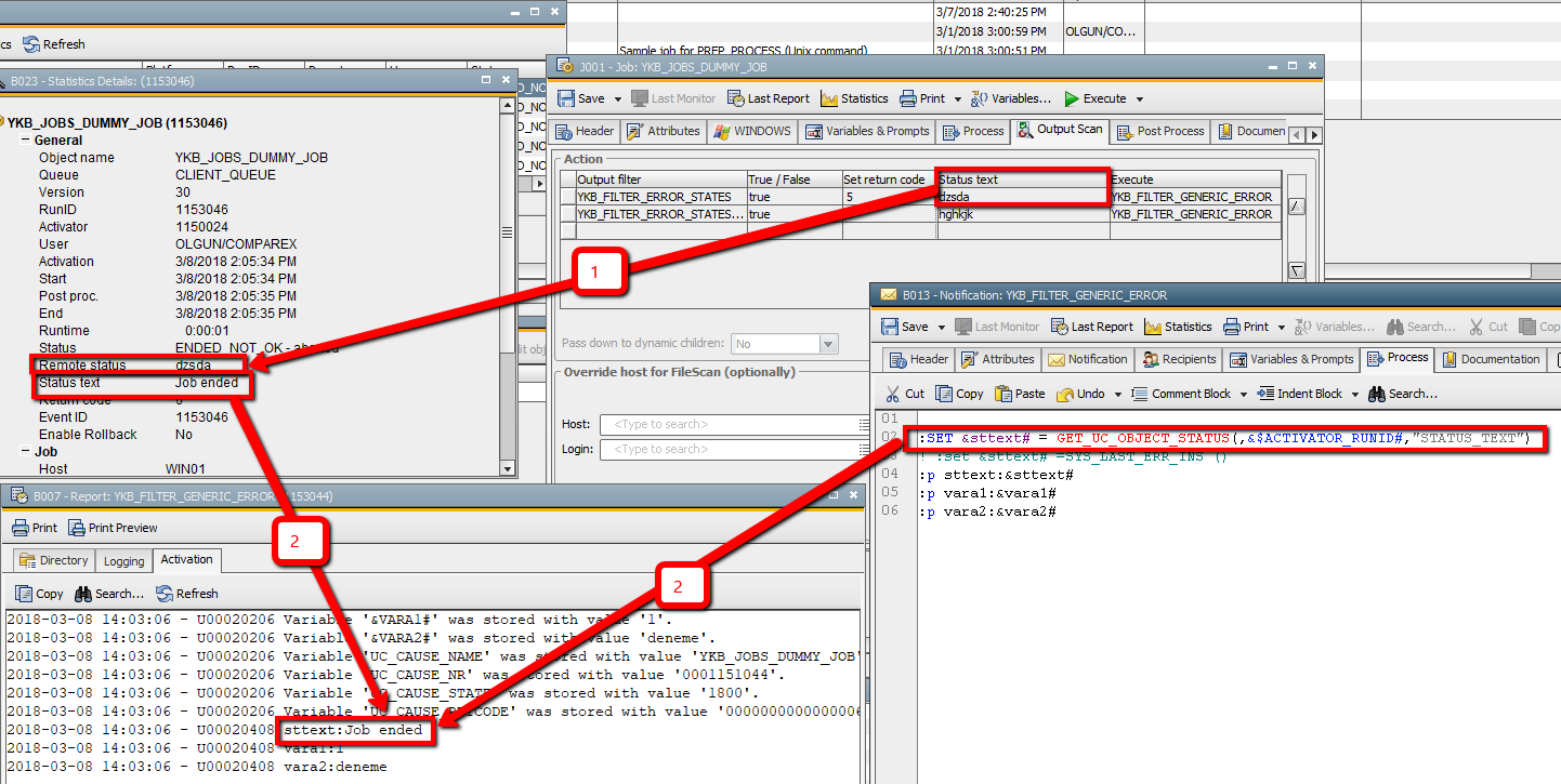 Assign remote status in script variable on mail object | Automic Workload Automation