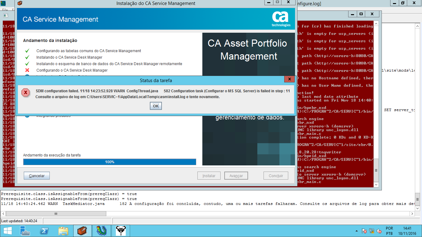 CA Service Management Installation Error | CA Service Management