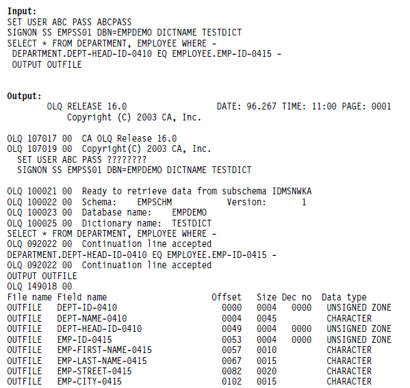 OLQ Batch How to format COUNT(*) or other derived/functions for OUTFILE ...