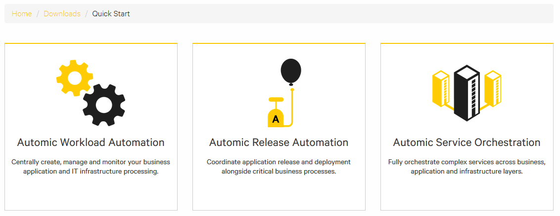 Sélectionner un composant et le télécharger - downloads.automic.com | Automic Workload Automation