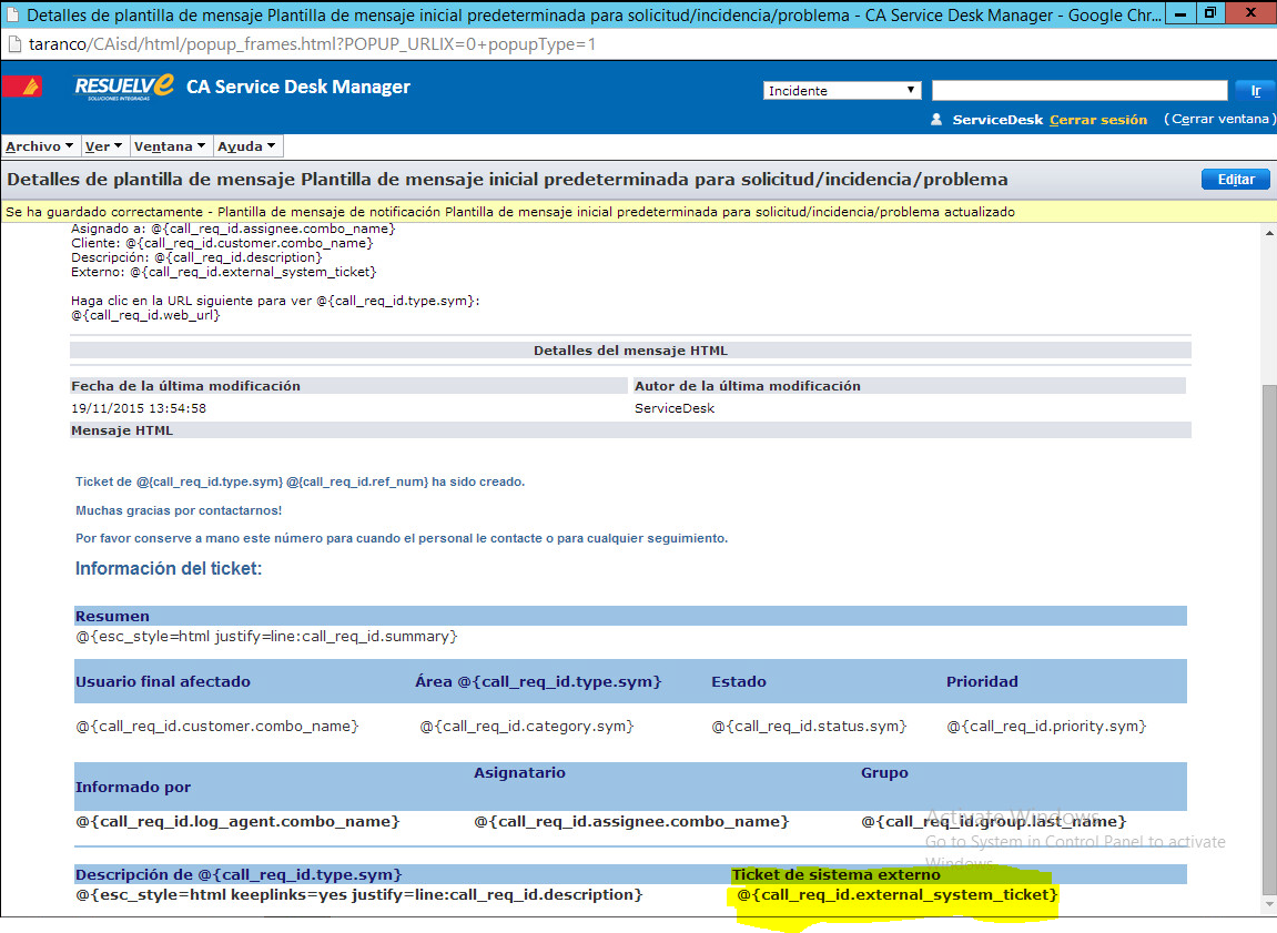 Add text to initial notification in request | CA Service Management