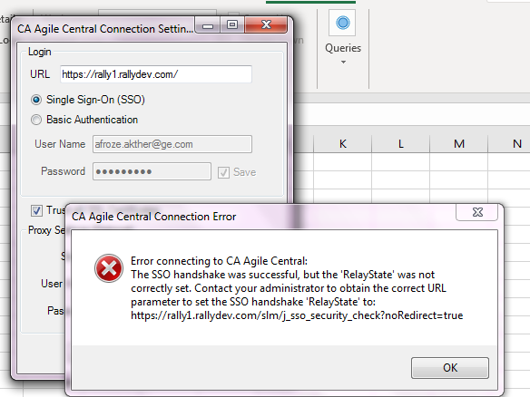 Unable to connect to CA Agile Central from Excel | Rally Software