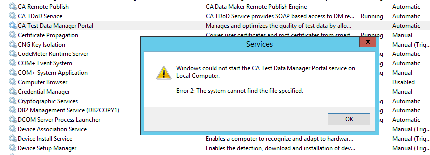 CA TDM Portal 4.5 unable to start and Start icon vanished | Test Data ...
