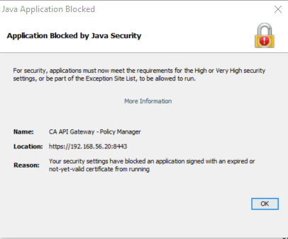 CA API Gateway Java runtime error | Layer7 API Management