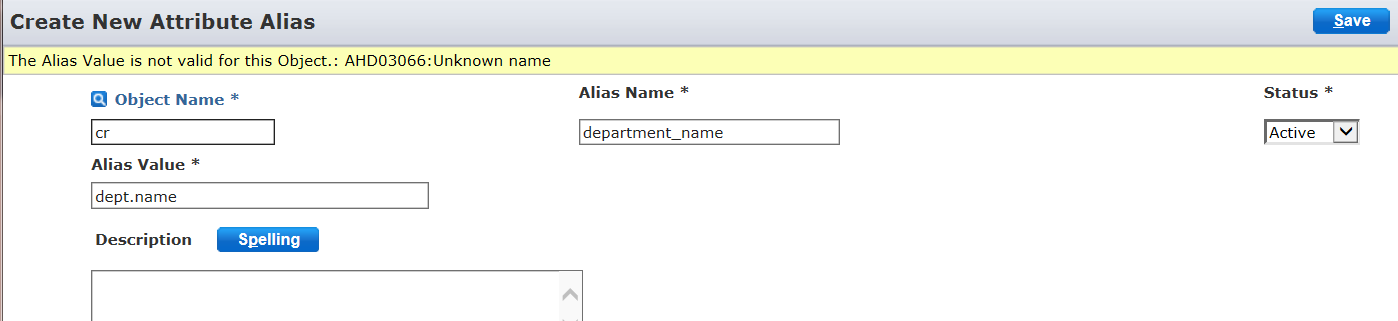 What is the syntax for creating a attribute alias in SDM? | CA Service Management