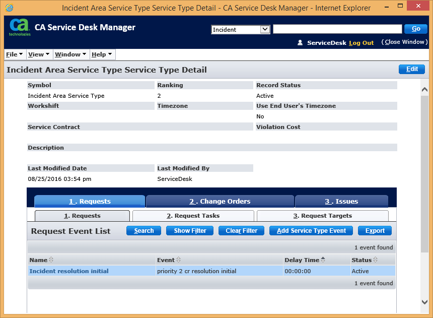 Service Type Ranking | CA Service Management