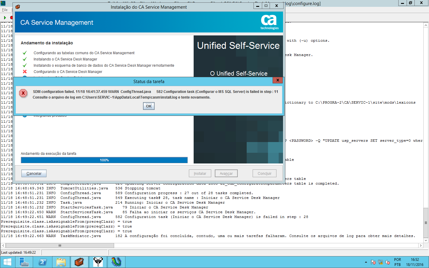 CA Service Management Installation Error | CA Service Management