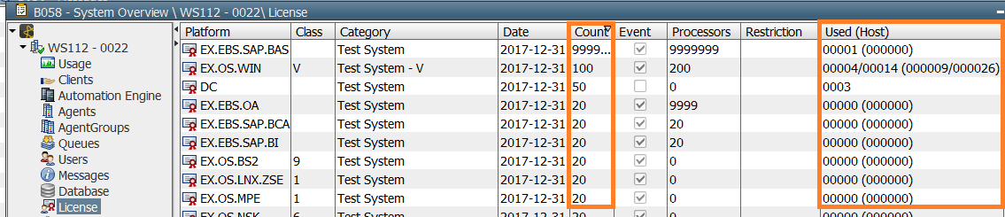 License Overview Automic Workload Automation