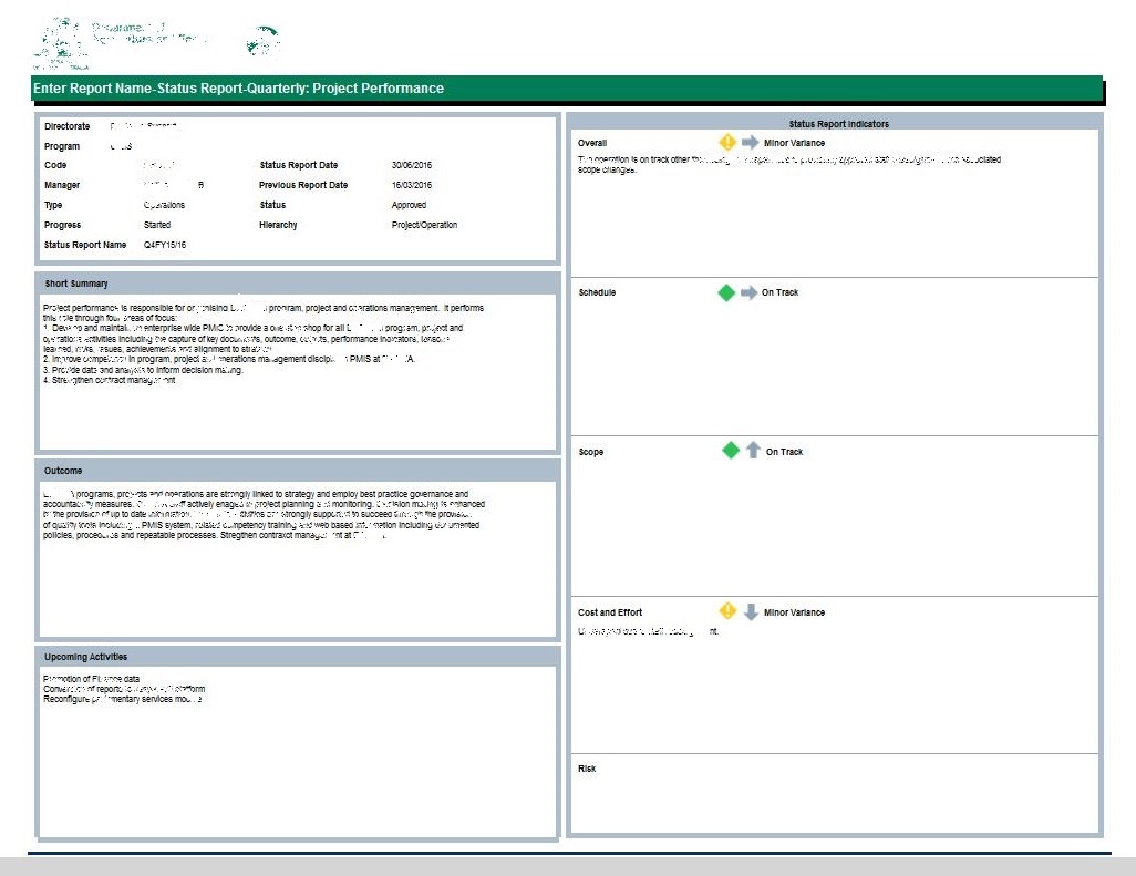 Screenshot of Project Status Report from Jaspersoft Studio | Clarity
