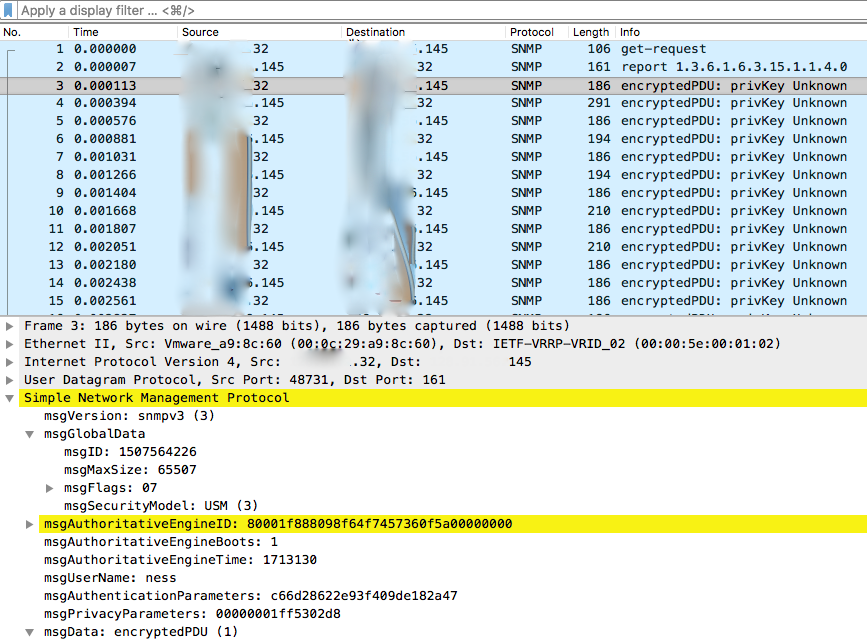 Discover/Add Devices with SNMPv3 fails - Missing Parameters (in sniffer file) | DX NetOps