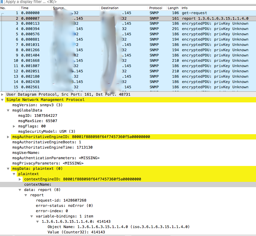 Discover/Add Devices with SNMPv3 fails - Missing Parameters (in sniffer file) | DX NetOps