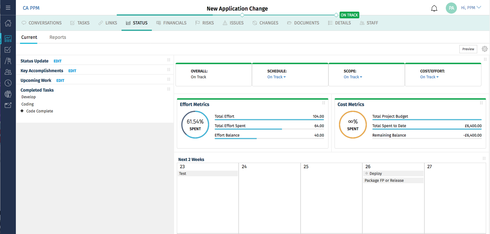 PPM New UX Status Report not updating | Clarity