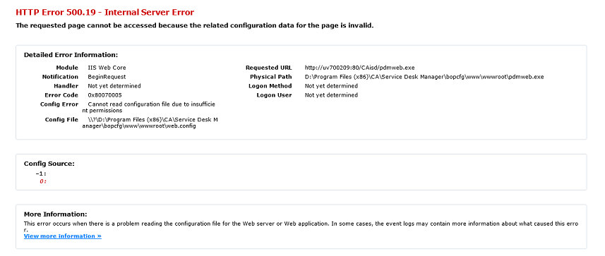 IIS Error | CA Service Management