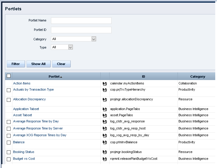 Unable to search custom portlet from portlet page | Clarity
