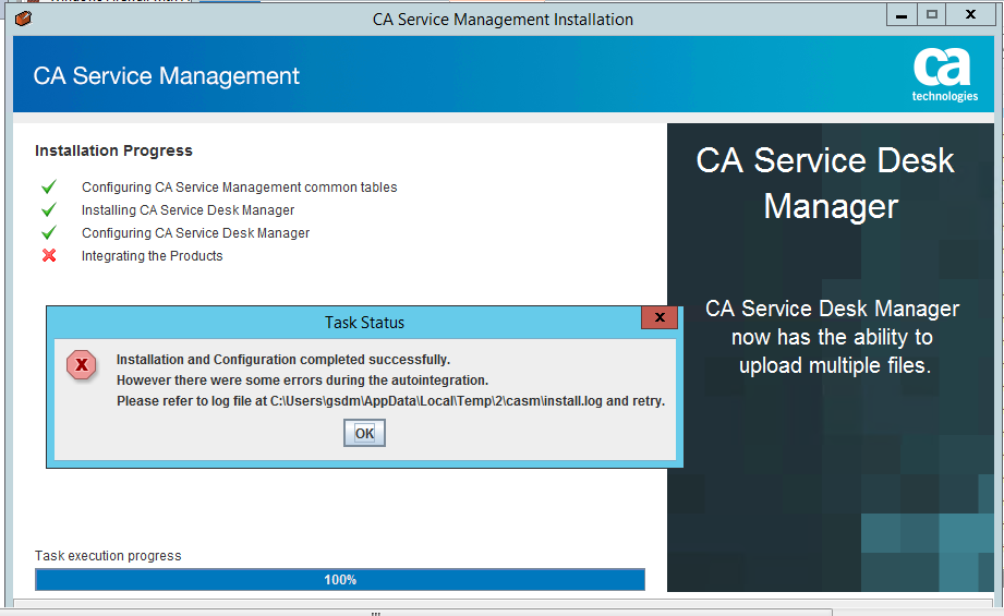 Errors during the autointegration CA-SDM 14.1 | CA Service Management