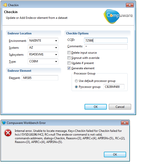 Endevor functionality using Compuware Workbench - SOC3 failure on add ...