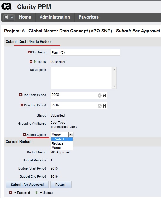 Cost plan - Submit options: Merge/Replace - what is the difference ...
