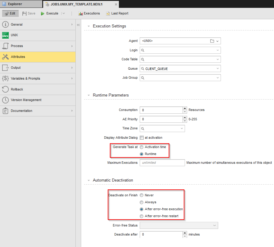 Create a template object | Automic Workload Automation