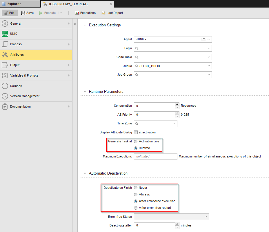 Create A Template Object Automic Workload Automation