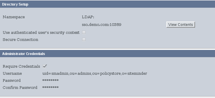 Configure CA Directory user store for CA SSO | Symantec Access Management