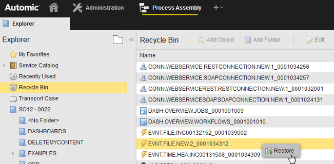 Restore Removed object | Automic Workload Automation