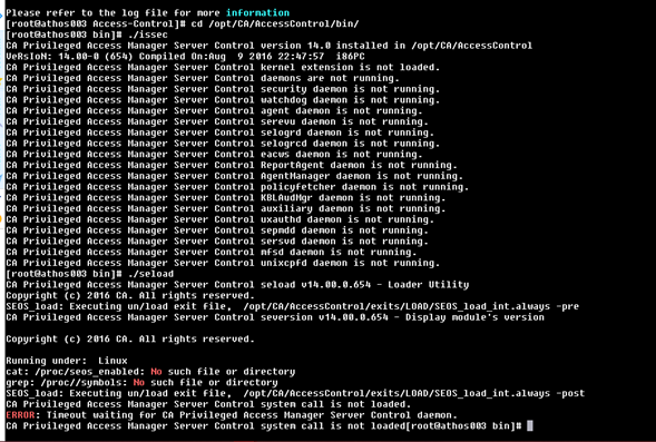 Error "CA Privileged Access Manager Server Control system call is not ...
