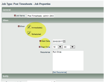 Post timesheet job (run immediately) | Clarity