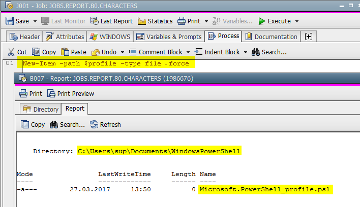Job reports of PowerShell commands wrap at 80 characters per line | Automic Workload Automation