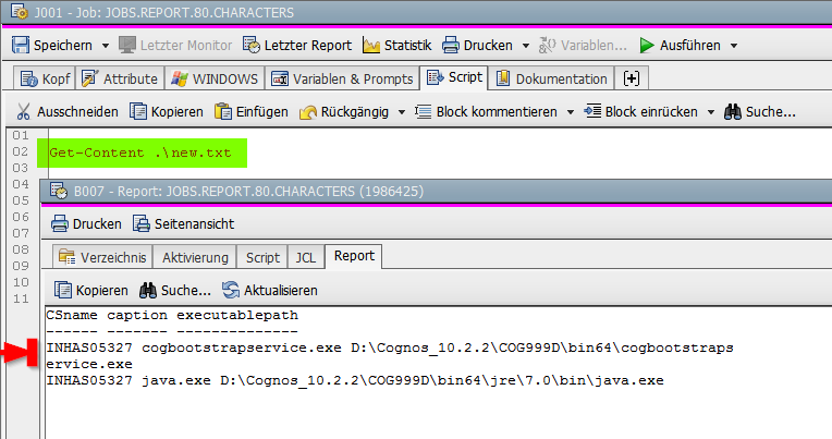 Job reports of PowerShell commands wrap at 80 characters per line | Automic Workload Automation
