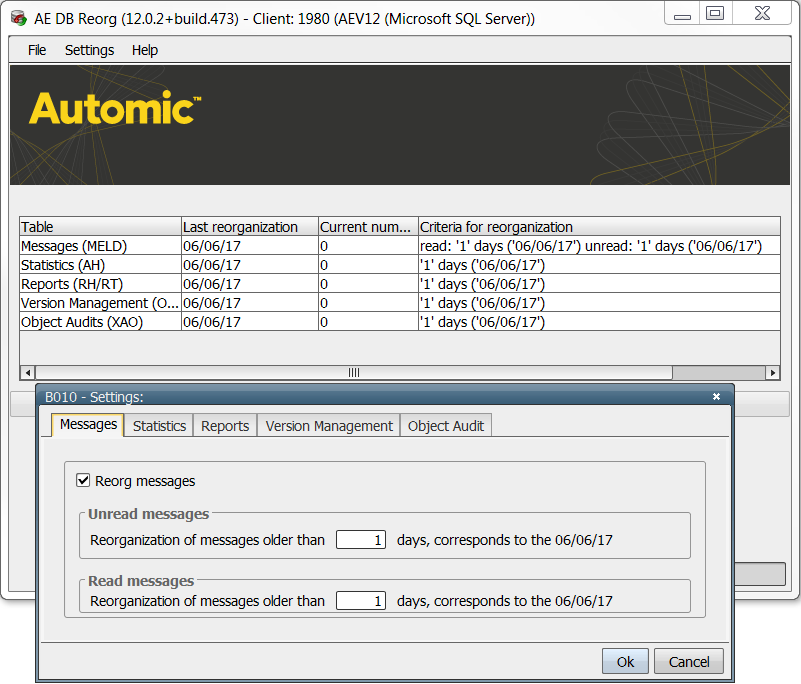 Database Maintenance job DB REORG | Automic Workload Automation