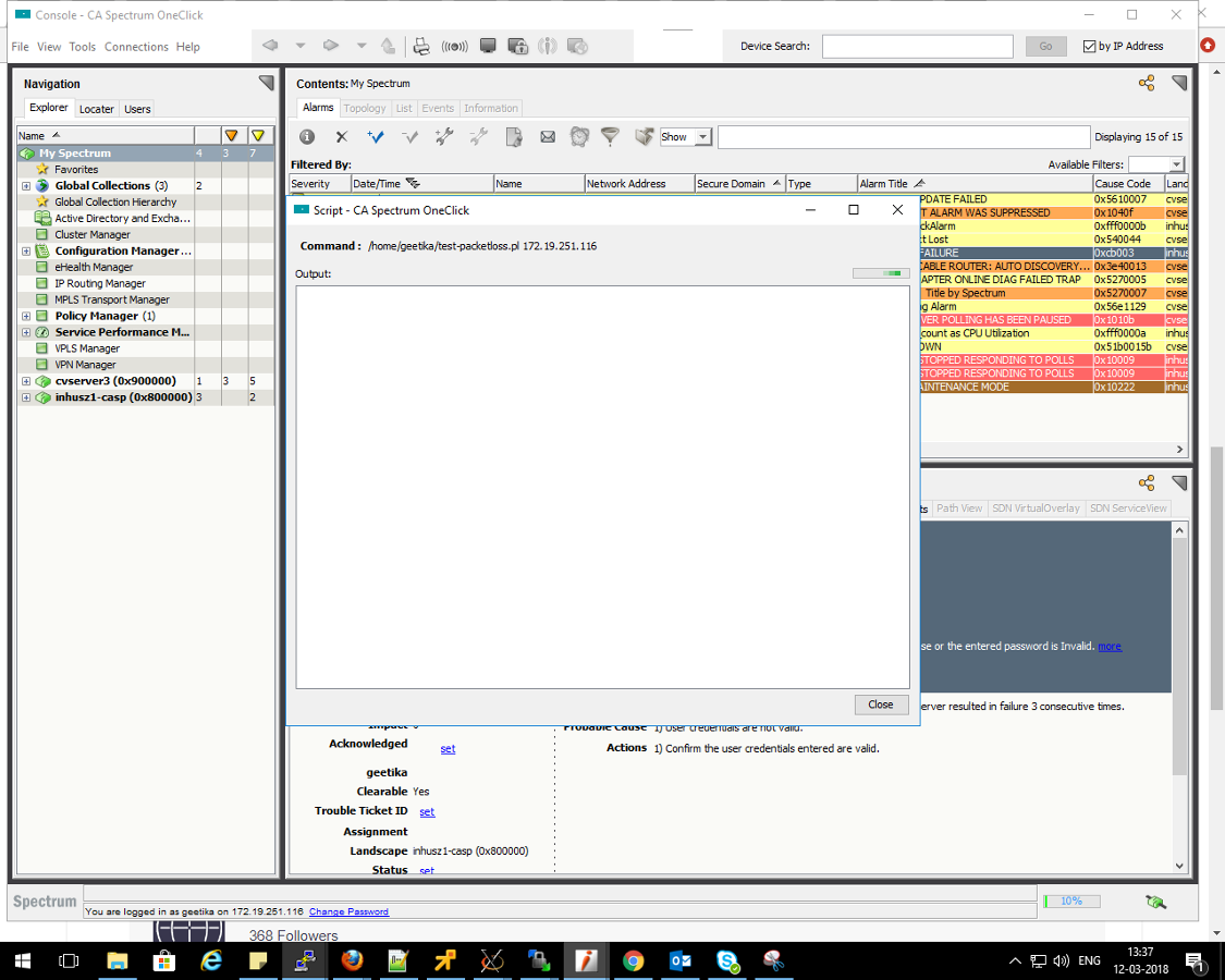 Unable to execute perl script using menu items | DX NetOps
